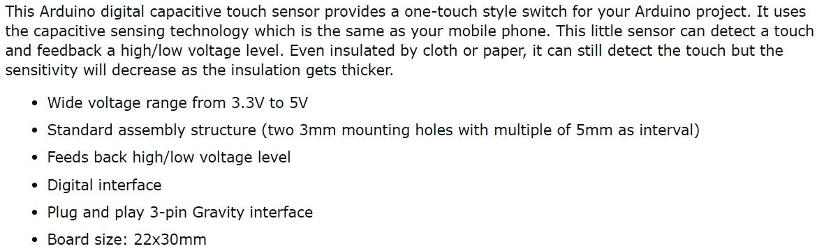 DFROBOT CAPACITIVE TOUCH SENSOR FOR ARDUINO - DFR0030 מוצרי פיתוח לאלקטרוניקה סידרה : 44356